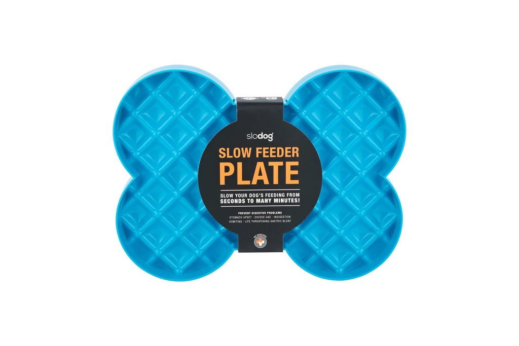 SloDog No Gulp Slow Food Plate - Bone Shape Blue | Henlo Pets
