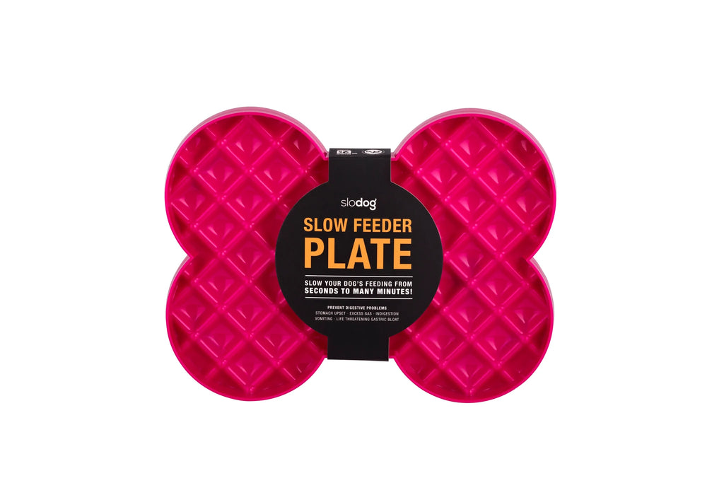 SloDog No Gulp Slow Food Plate - Bone Shape Pink | Henlo Pets